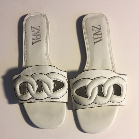 Zara | Shoes | Zara Raised Detail Leather Slideswhite | Poshmark